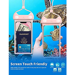 2 Pack Lovely Waterproof Phone Pouch with Lanyard Cell Phone IP8X Diving Outdoor Beach Underwater Up to 7.0" Universal Phone Case Dry Bag 3D Seamless HD TPU Dustproof Touch for iPhone Meow Pink Blue