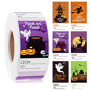 480 Pieces Gift Tags Stickers for Halloween,Self Adhesive Halloween Name Tags Stickers Happy Halloween Pumpkin Witch Ghost Stickers Bulk Halloween to from Gift Labels Stickers for Decor,6 Designs