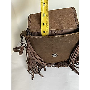 western floral tooled 100% leather fringe cross body purse (brown) Small