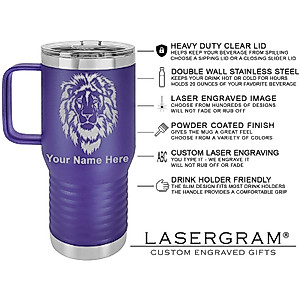 LaserGram 20oz Vacuum Insulated Travel Mug with Handle, Flag of Guatemala, Personalized Engraving Included (Dark Purple)