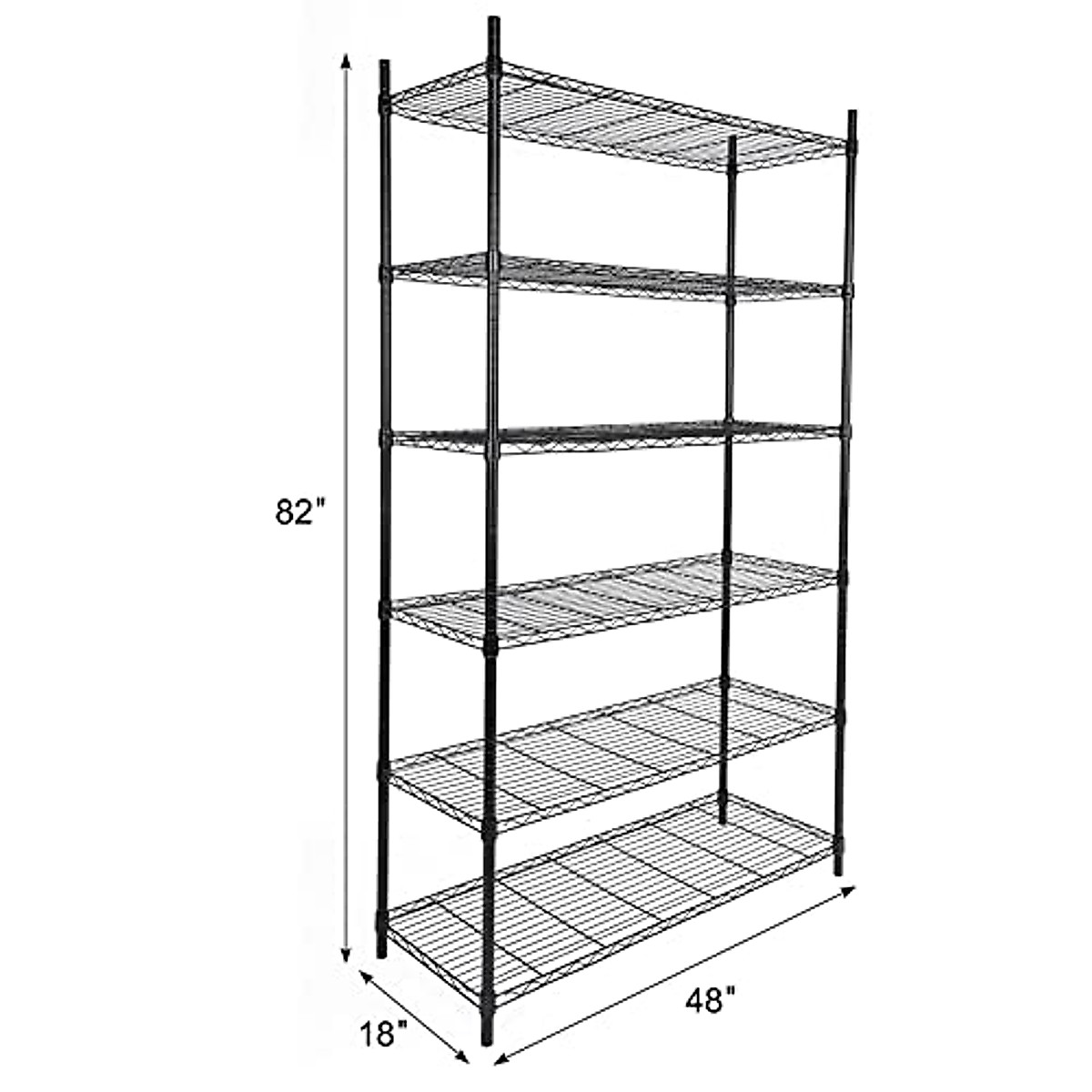 YSSOA Heavy Duty 6-Shelf Shelving, Wire Shelving, Adjustable Storage Units, 48'' D x 18'' W x 82'' H, 6 Tier, Black