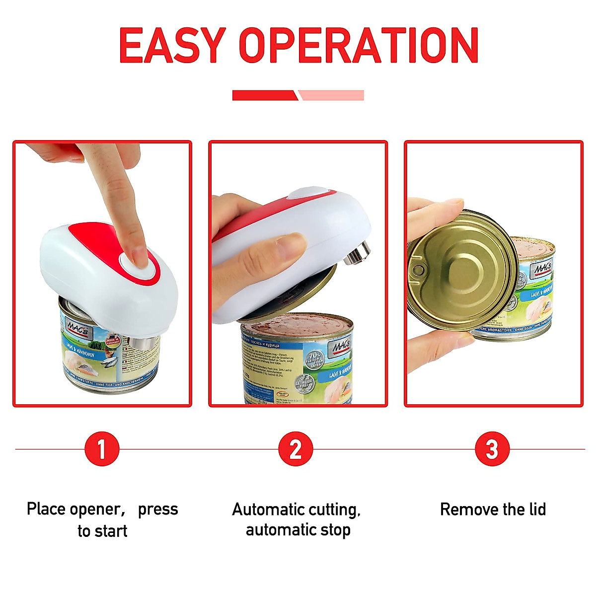 Electric Can Opener, Open Any Can Shape with One Press, Smooth Edge, Food-Safe and Battery Operated Can Opener Electric for Kitchen