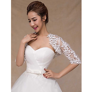 Women's Wedding Jackets Lace Bridal Bolero Shawl Tulle Cape for Bride Bridesmaid Wrap Shrug (One Size, Half Sleeve Ivory)