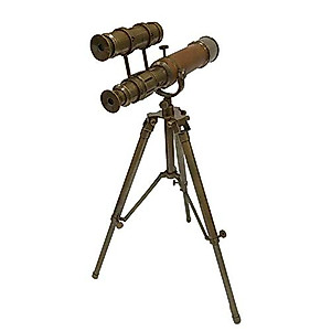 Hassanhandicrafts Nautical Antique Brass Spyglass Telescope Double Barrel with Brass Tripod Stand