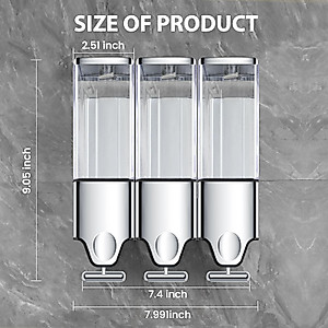 EHORIA 3-in-1 Quadrate Dispensers for The Shower,Shower soap Dispenser,Conditioner Dispenser, Shampoo Dispenser,No Drilled Wall Mounted Distributor,Hotel,Bathroom,Home (Triple, Colorless)