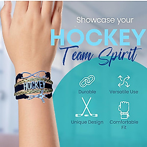 Sportybella Hockey Stick Charm Bracelet (Black/Gold) - Adjustable Bracelet for Women, Teens and Girls