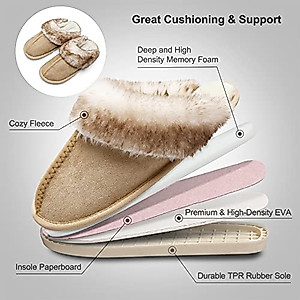 Besroad Womens Furry Faux Fur Slippers Cozy Memory Foam House Slippers Soft Flat Slide Sandals Indoor Outdoor Slippers Brown 8-9