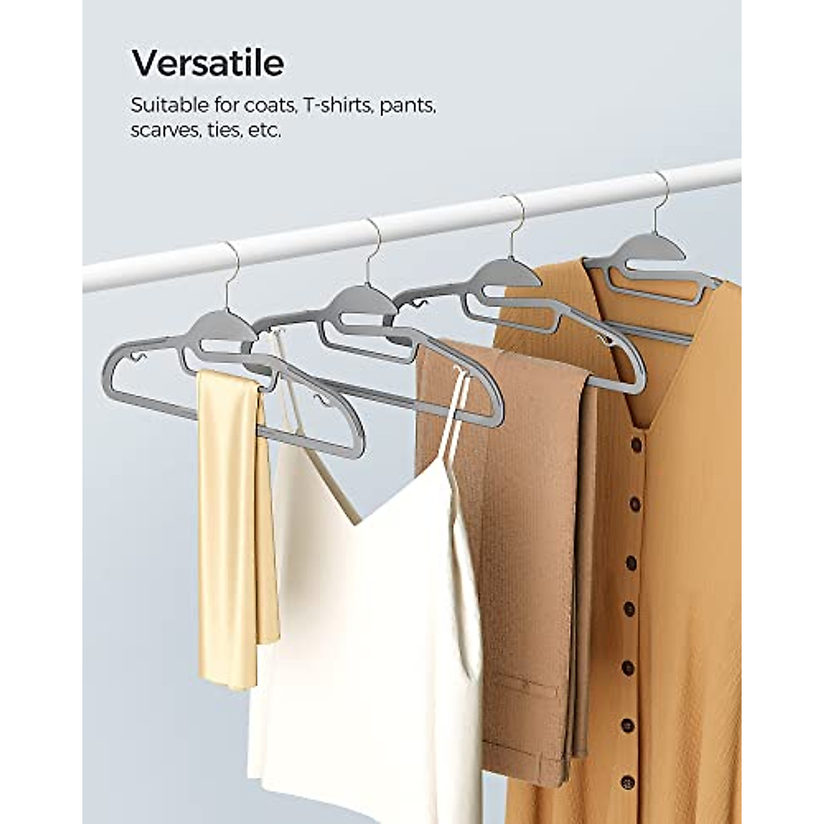 SONGMICS 50 Pack Coat Hangers, Premium Quality Plastic Suit Hangers, Heavy-Duty, S-Shaped Opening, Non-Slip, Space-Saving, 360º Swivel Hook, 16.3 Inches Long, Light Gray and Dark Gray UCRP41G-50
