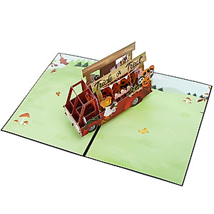 Ribbli Halloween Pop Up Card - 3D Greeting Card, Trick or Treat Card, Pumpkin Truck Card, Happy Halloween Card for Kids Grandson Granddaughter Boyfriend Son Daughter, with Envelope
