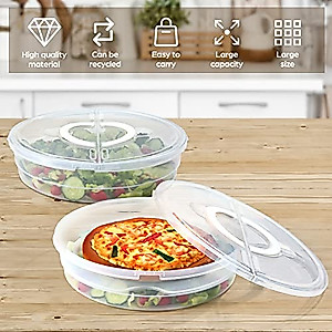 2 Pack 12 inch Food Storage Container with Lid and Handle, Reusable 2 Compartments Pizza Slice Storage Container, Pizza Storage Container Round for Cheese Cake, Corn Pie, Fruit White Clear Visible