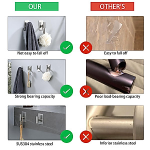 Nolimas Adhesive Towel Hooks, Heavy Duty Wall Hooks, Towel Hooks for Bathrooms Adhesive, SUS304 Stainless Steel Waterproof Sticky Kitchen Hooks for Hanging Towel,Clothes,Robe,Brushed Nickel,4Pack