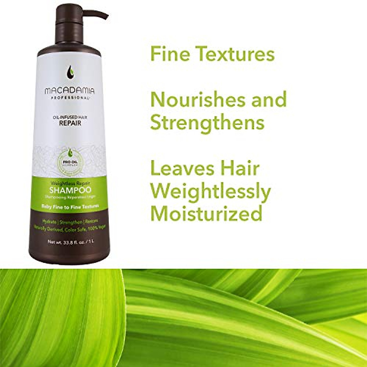 Macadamia Professional Hair Care Sulfate Paraben Free Natural Organic CrueltyFree Vegan Hair Products Weightless Hair Repair Shampoo , Green, Sheer Pecan, 33.8 Fl Oz