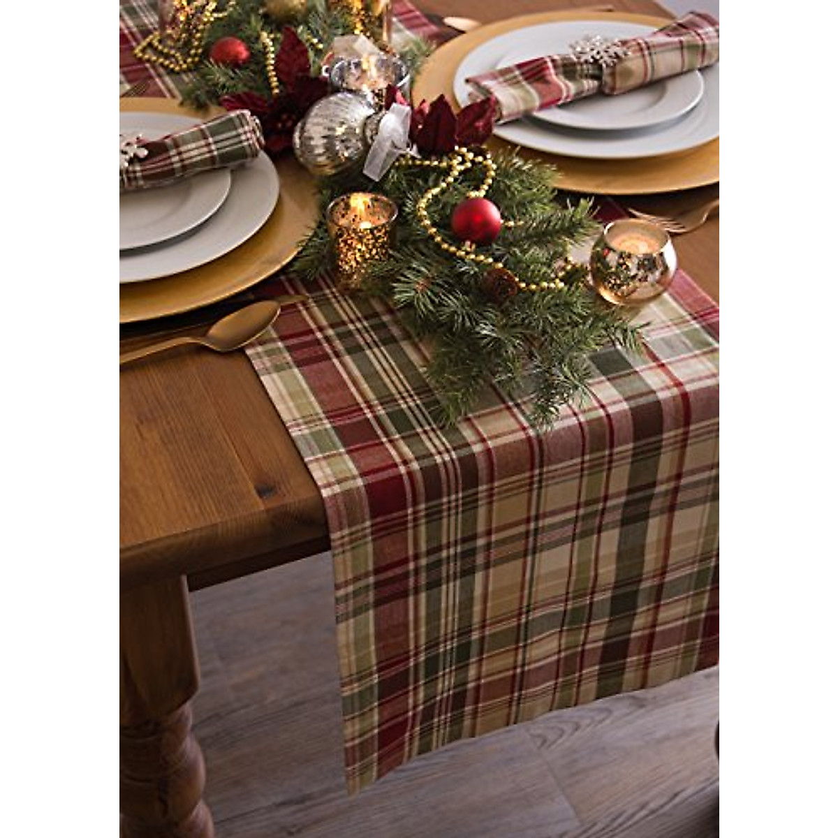 DII Give Thanks Plaid Fall Table Decor, Autumn & Thanksgiving Tabletop Linens, 14x72 Table Runner