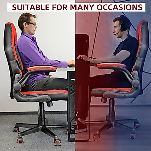 MUZII Office Desk Chairs, Computer Gaming Chairs, Desk Chair with Padded Armrests and Flip-up Armrests Video Game Chairs for Teens, Red
