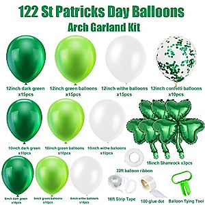 Littleloverly 119pcs St. Patrick's Day Shamrock Balloons Arch Garland Kit - Lucky Irish Shamrock Clover Foil Balloon for Irish Festival Party Decoration