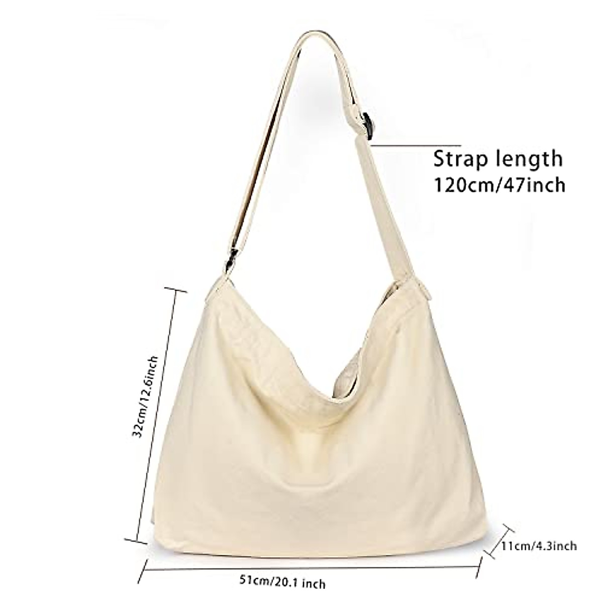 Sightor Canvas Hobo Bag, Shoulder Bag Canvas Crossbody Bag with Zipper and Adjustable Strap Handbag, Large Capacity Tote Bag for Women Men (Beige)