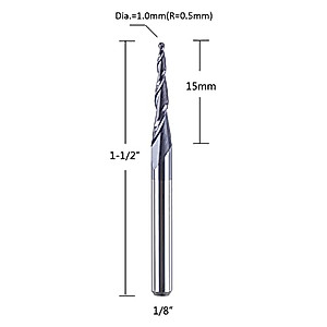 SpeTool 5Pc/Pack Tapered Cone 1/8 End Mills 0.5MM Cutting Radius(1.0mm Diameter) 3D Wood Engrave CNC Router Bits Tools