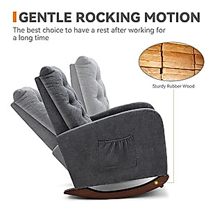 cinkehome Modern Accent Rocking Nursery Chair-Upholstered Rocker Glider Chair for Baby and Kids-Mid Century Tall Back Armchair with Solid Wood Legs-Living Room-Bedroom-Cotton Dark Gray