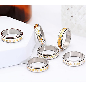ZNBOH Anxiety Ring for Women Fidget Rings Stainless Steel Spinner Ring Anti Anxiety Ring Fidget Band Rings for Men Flower Moon Star Stress Relieving Rings Set