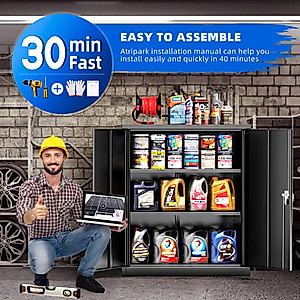 Superday Locking Metal Cabinet, 36"×32"×16" Lockable Steel Storage Cabinet with 2 Doors and 2 Shelves, Small Metal Utility Cabinet Closet for Home Office File Pantry Garage (Black)