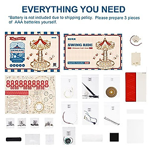 ROKR 3D Puzzles Wooden Music Box Kit with LED, Rotating Swing Ride Mechanical Model Kit DIY Wood Craft Hobbies Kit for Adults Birthday for Boys/Girls