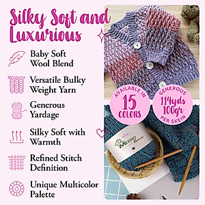 Merino Moments Chunky Merino Wool Yarn for Crocheting, 4 Skeins, 456Yds/400G, Free Patterns - Variegated Yarn for Knitting - #5 Bulky Weight - Blue Pack