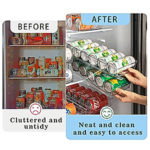 Mano Set of 2 Rolling Soda Can Organizer for Refrigerator, Clear Drink Dispenser for Pop Beer Soda Seltzer Beverage Can Holder, Plastic Fridge Organizer Bins Pantry Storage Rack
