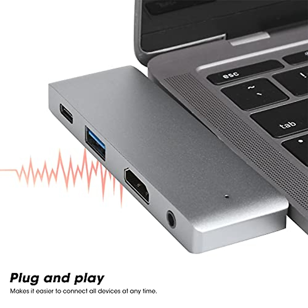 USB C Hub, 4in 1 Type C Hub Docking Station Type‑C to HD Multimedia Interface+Audio3.5+USB3.0+USB-C Adapter with Aluminium Alloy Material for Laptop, PC, Computer, Mobile HDD, Flash Drive