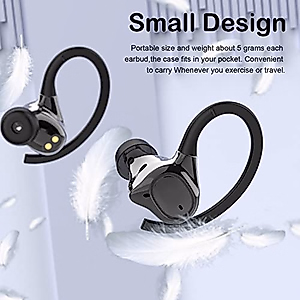 True Wireless Bluetooth Headphones with Over Ear Hooks for Jogging, IPX7 Waterproof Workout Earphones, Built in Mic Stereo Sound Earbuds, 24 Hours Playtime Headsets for Running, Gym, Sports-Black