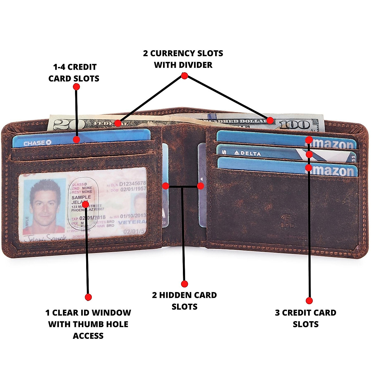 Wallet for Men Bifold Real Leather RFID Blocking Front Pocket Ultra Slim & Thin Stylish Minimalist with ID Window in Gift Box (Crazy Horse, Cognac)