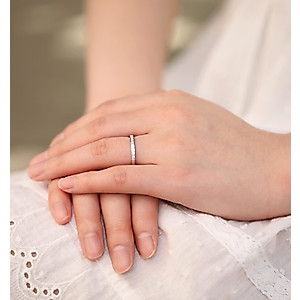 TIGRADE 2mm Women Titanium Eternity Ring Half Cubic Zirconia Anniversary Wedding Engagement Band (silver, 6.5)