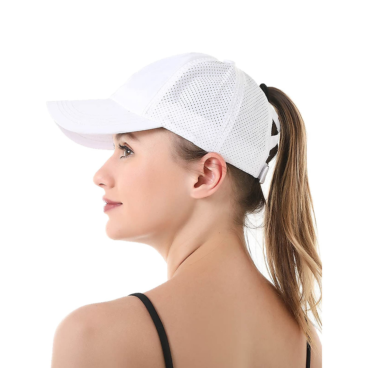 Nanwansu Womens Criss Cross Ponytail Baseball Cap Adjustable Messy Bun Mesh Quick Drying Hat White