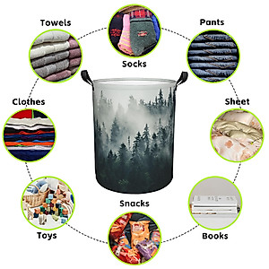 Naqiuli Misty Foggy Mountain Laundry Basket Foldable Laundry Hamper Waterproof Oxford Cloth Large Laundry Basket Clothes Storage Bucket Toy Organizer For Bathroom, Laundry, College 17.3 x16.5 Inch