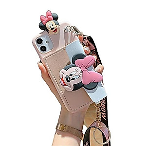 Threesee for iPhone 11 Case,Puppy Mickey Minnie Mouse Cute Cartoon Card Bag Oblique Straddle Rope Soft TPU Women Girls Kids Protective Phone Case for iPhone 11 6.1 inch,Minnie Mouse