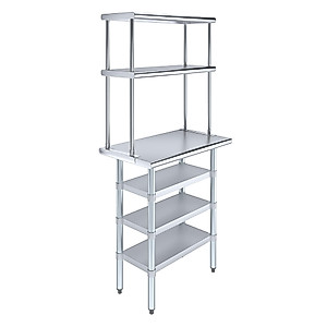 Amgood 18" x 30" Stainless Steel Work Table with 3 Shelves and 12" Wide Double Tier Overshelf | Metal Kitchen Prep Table & Shelving Combo | NSF