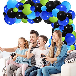 Blue Black Green Balloon Arch Garland Kit - Video Game Balloon Arch Blue Black Balloons Lime Green Balloons for Video Game Miner Birthday Graduation Halloween Party Decors