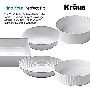 KRAUS Viva™ Round White Porcelain Ceramic Vessel Bathroom Sink, 16 1/2 in. D x 5 1/2 in. H, KCV-200GWH