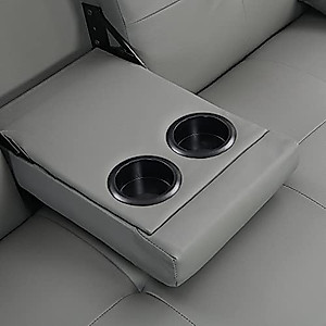 Penifun Convertible Folding Futon Sofa Bed Sleeper Couch for Living Room PU Leather Upholstered Loveseat with Armrest & Two Cup Holders, Solid Wood Frame/Stainless Leg, Gray