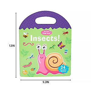 Sticker Books for Kids 3-4, Reusable Sticker Book, Quiet Busy Book, Montessori Preschool Learning Activities Educational Travel Toys Gift, Insect Stickers