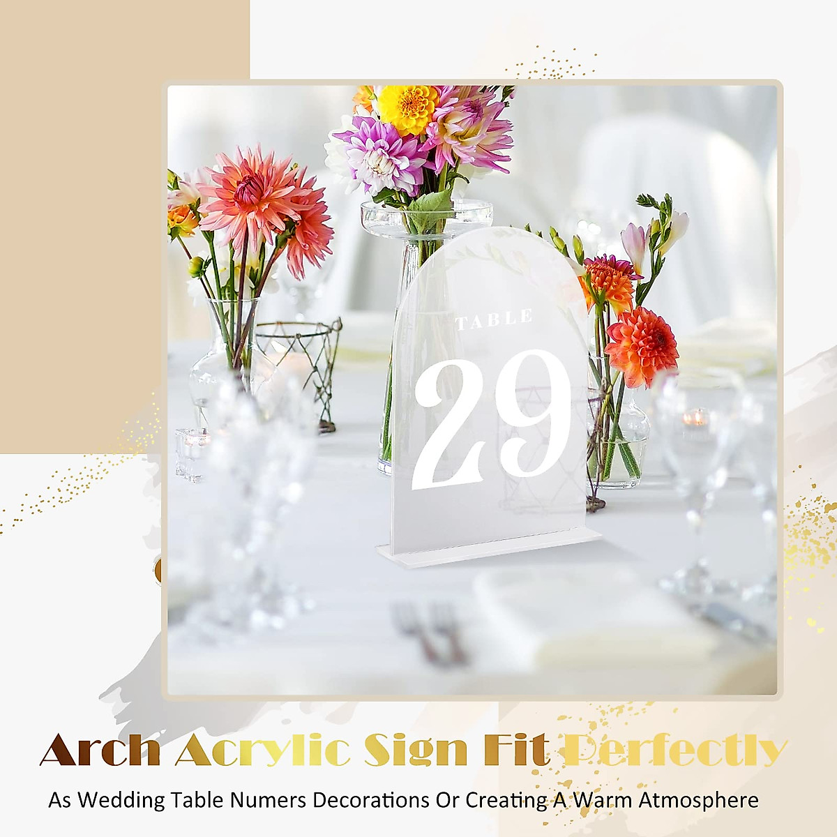 30 Sets Frosted Arch Wedding Table Numbers with Stands 1-30 Acrylic Table Signs 5 x 7 Inch Numbers Signs and Holders for Centerpiece Reception Decoration Party Anniversary Event