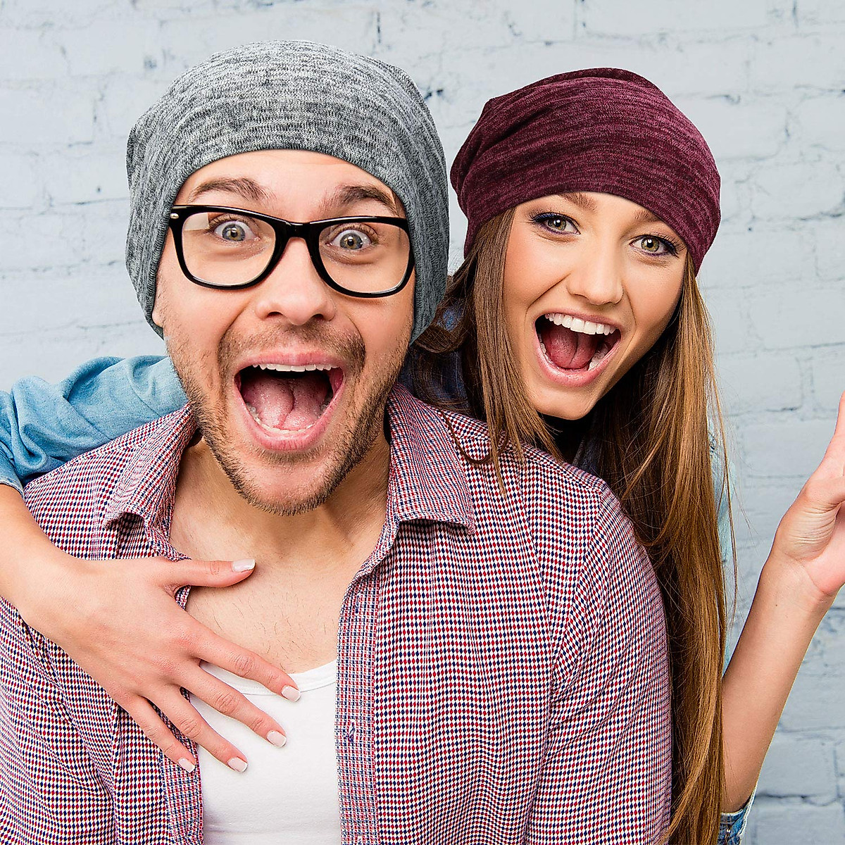 SATINIOR 6 Pieces Satin Lined Sleep Slouchy Cap, Hair Cap for Sleeping, Girl Headwear for Frizzy Curly Hair Women (Black, Dark Blue, Gray, Light Gray, Wine Red, Rusty Red)