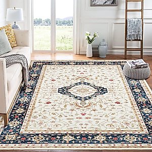 MilleLoom Washable Area Rug 9x12 Rugs Large Oriental Rug Washable Living Room Rug Vintage Rug for Bedroom Non-Slip Retro Floral Carpet Print Accent Rug for Dining Room Guest Room Office