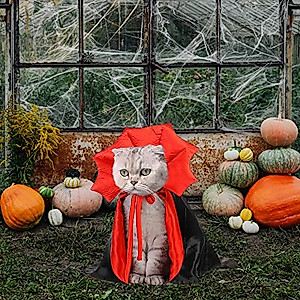Halloween Cape Costume for Cats Dogs, Pet Vampire Cloak Puppy Cat Cosplay Costumes Devil Wizard Party Clothes One Size for Small Medium Dog Cats