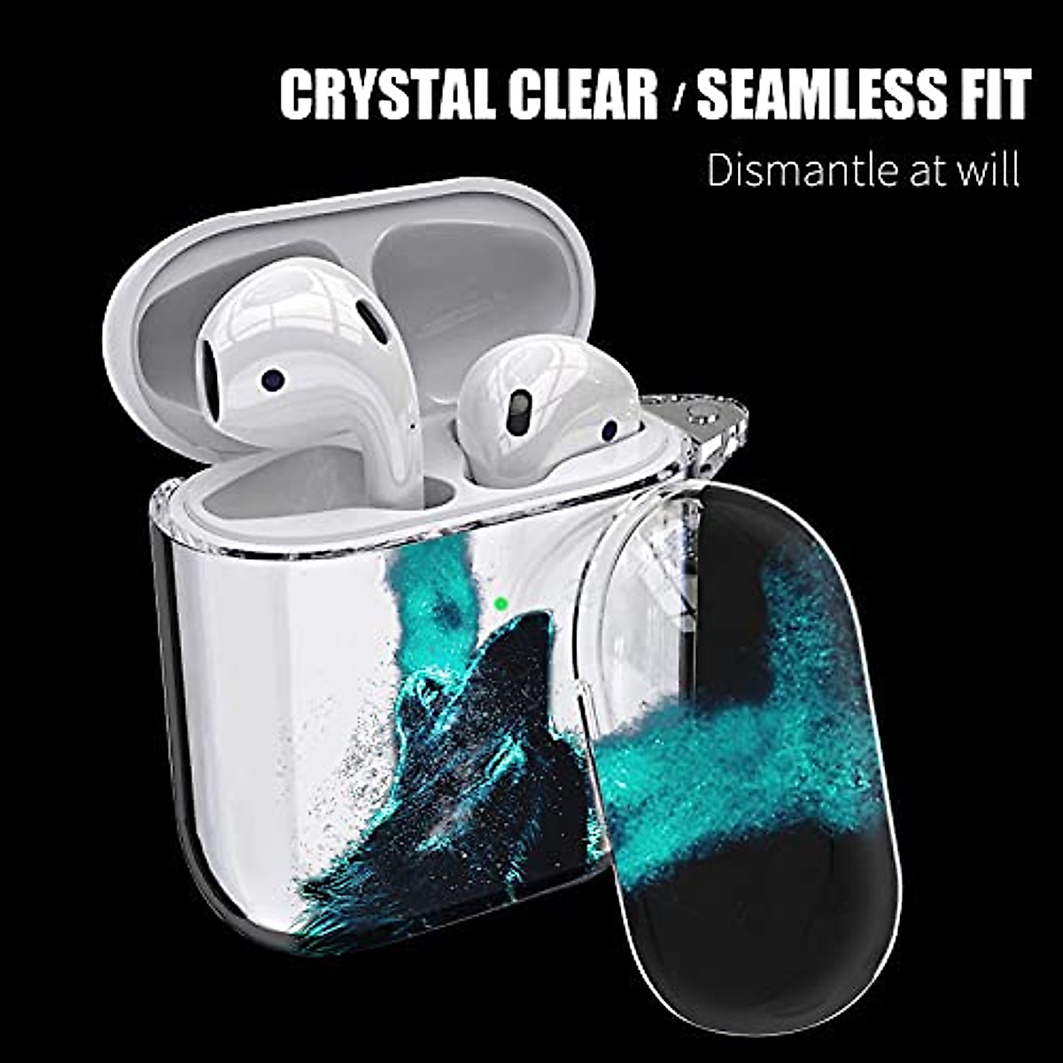 POKABOO for AirPods Case, Clear Soft TPU Protective Cover Case for AirPods 2 & 1 Wireless Charging Case Headphone Case with Keychain (Wolf)
