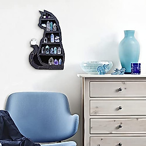 Avehrit Moon Shelf Wall Decor,Wooden Moon Shelf, Moon Shelf for Crystals, Wooden Moon Shelf,Moon Shelf for Crystals Wood Crystal Shelf Black Cat Design Display Shelf Wood Moon Decor Wall Decorations