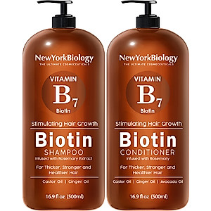 New York Biology Biotin Shampoo and Conditioner Set for Hair Growth with Tea Tree Shampoo and Conditioner Set - Thickening Formula for Hair Loss Treatment - Relief for Dandruff – 16 fl. Oz