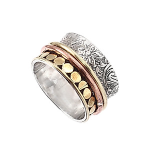 Bali craft Spinner ring Fidget Anxiety Sterling Silver ring Organic Spinning ring Silver jewelry gift for her (10)