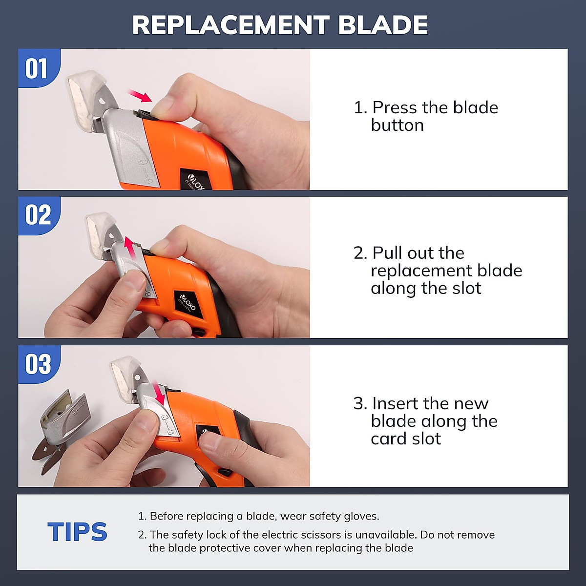 VLOXO Electric Scissors Replacement Blade, Cardboard Cutter Blade Multipurpose Home Electric Fabric Scissors Blade for Cutting Replacement for VLOXO CS4001 "O" and "D" Type Cutter 2 Pack Only Blades