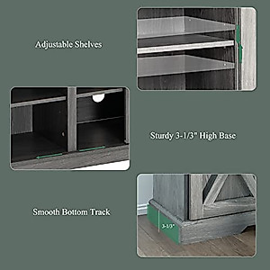 St.Mandyu Farmhouse TV Stand for TVs up to 65 inch, Wood Entertainment Center with Sliding Barn Doors, Media Console Storage Cabinets with Adjustable Shelves for Living Room Bedroom Office, Grey