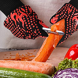 Comsmart BBQ Gloves, 1472 Degree F Heat Resistant Grilling Gloves Silicone Non-Slip Oven Gloves Long Kitchen Gloves for Barbecue, Cooking, Baking, Cutting